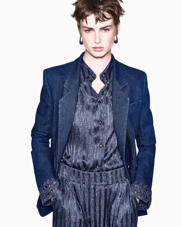 Giorgio Armani Denim-print Silk Shirt