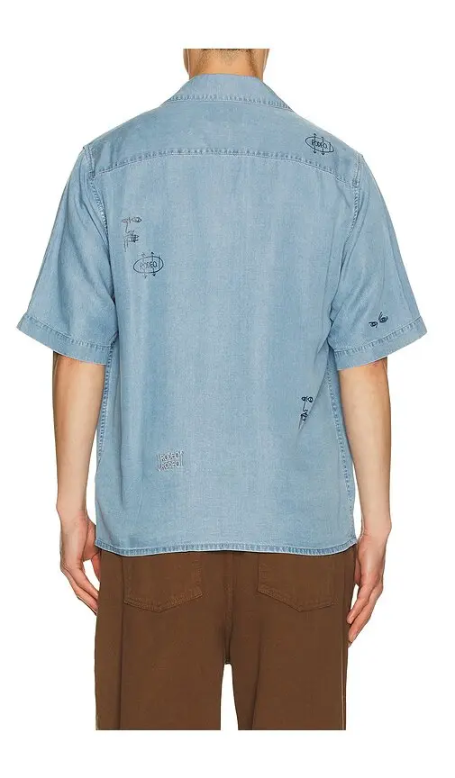 Scotch & Soda Basquiat Relaxed Fit Short Sleeved Shirt In Washed Indigo In Blue