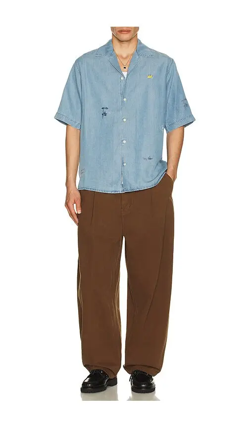 Scotch & Soda Basquiat Relaxed Fit Short Sleeved Shirt In Washed Indigo In Blue