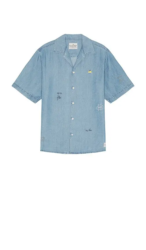 Scotch & Soda Basquiat Relaxed Fit Short Sleeved Shirt In Washed Indigo In Blue