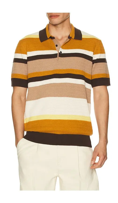 Scotch & Soda Structured Striped Knitted Polo In Brown - Medium Brown
