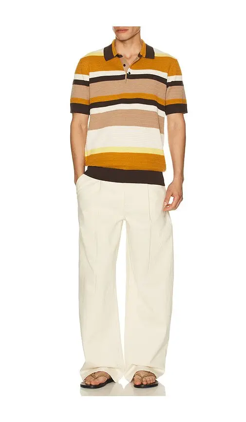 Scotch & Soda Structured Striped Knitted Polo In Brown - Medium Brown