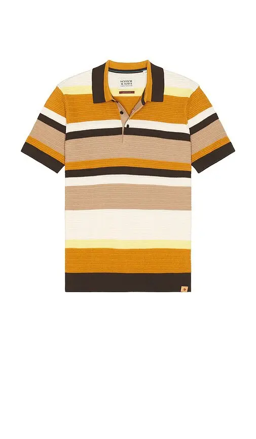 Scotch & Soda Structured Striped Knitted Polo In Brown - Medium Brown