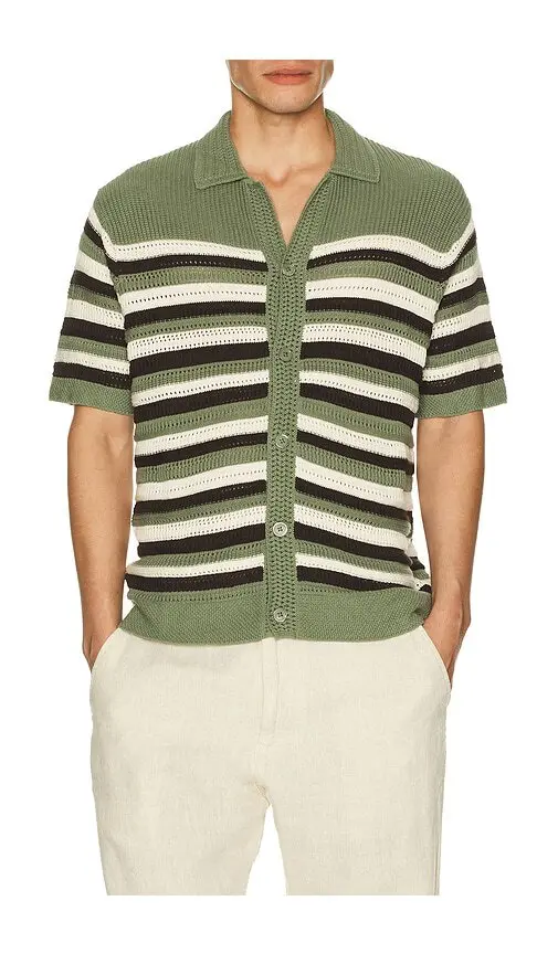 Nn07 Lars Polo Cardigan In Green - Sea Spray