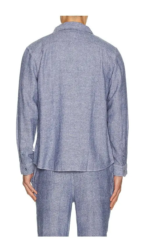 VINTAGE SUMMER Long Sleeve Linen Button Down Shirt In Blue