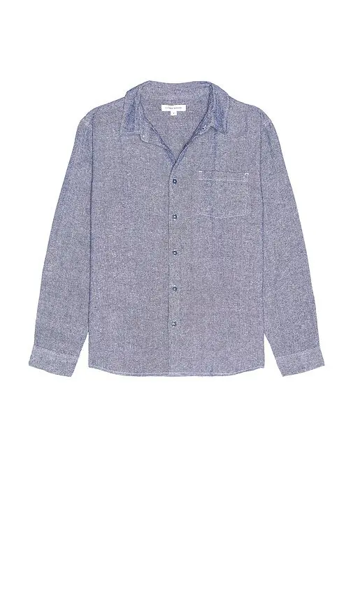 VINTAGE SUMMER Long Sleeve Linen Button Down Shirt In Blue