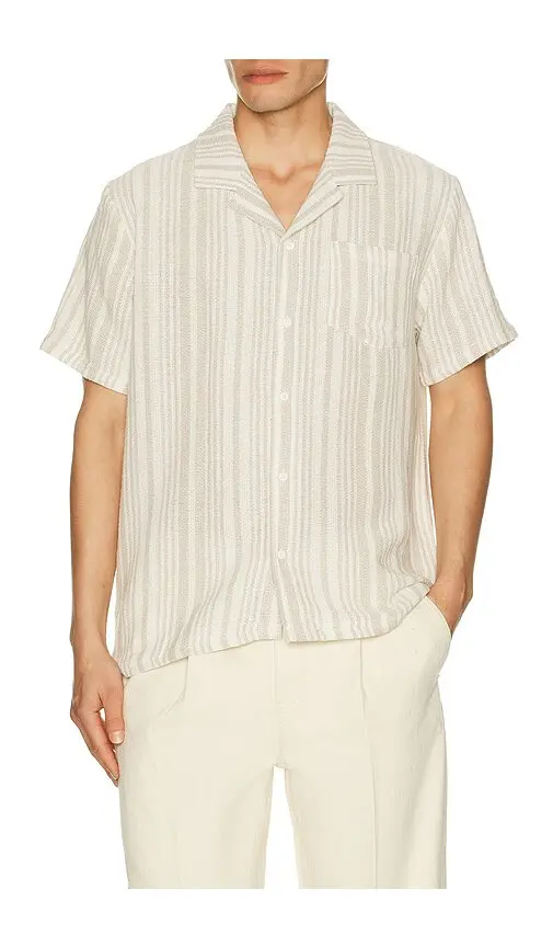 VINTAGE SUMMER Basket Weave Camp Shirt - Tan