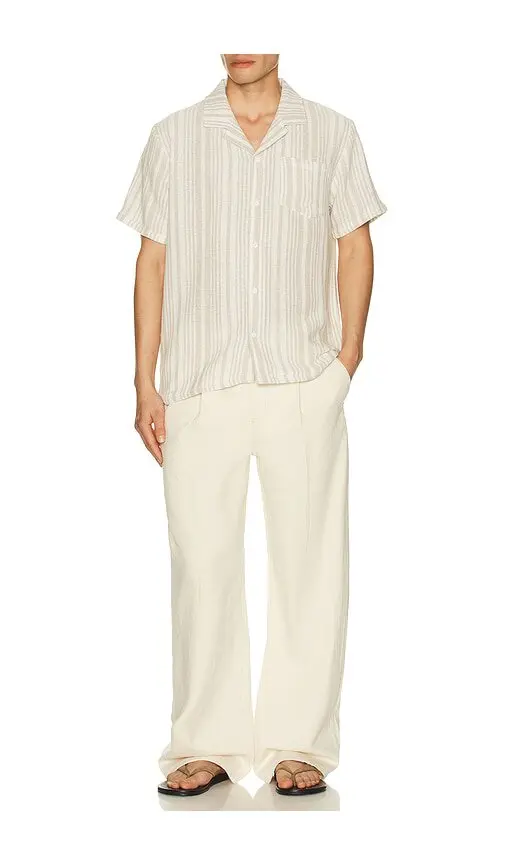 VINTAGE SUMMER Basket Weave Camp Shirt In White