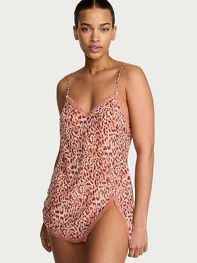 Victoria's Secret Dream Angels Chiffon Lace-trim Mini Slip Dress - Print