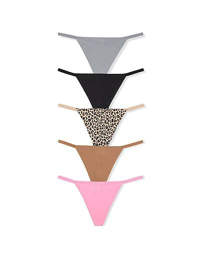 Pink 5-pack No-show V-string Panties - Print
