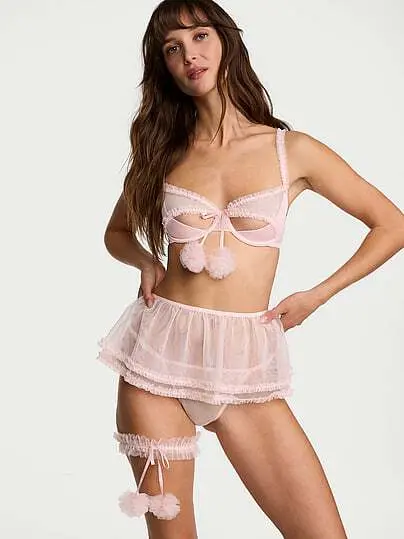 Victoria's Secret Tease Peekaboo 4-piece Dress-up Lingerie Set - Pink