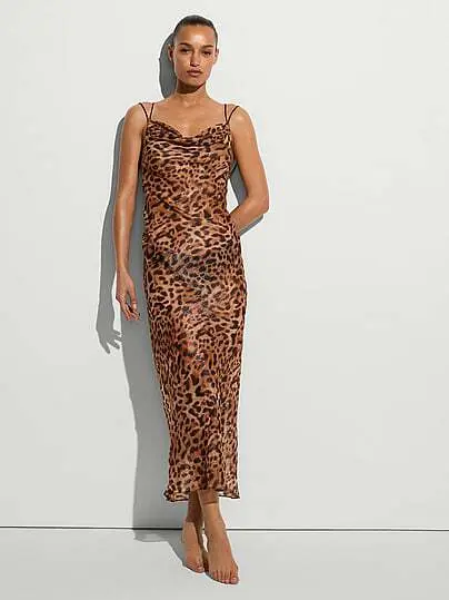 Victoria's Secret Very Sexy Geo Leo Chiffon Draped Maxi Slip Dress - Print
