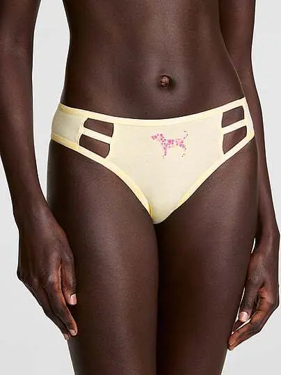 Pink Cotton Logo Strappy Cheeky Panty - Beige