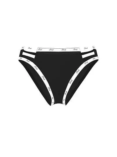 Pink Cotton Logo Strappy Cheeky - Black