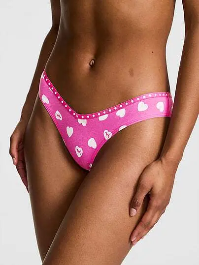 Pink Cotton Logo Tanga Skinny Y2k Panty - Print