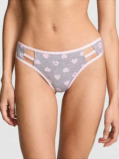 Pink Cotton Logo Strappy Cheeky Skinny Panty - Print