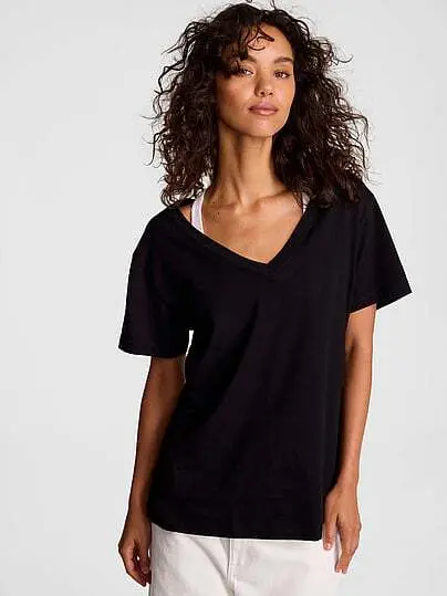 Pink Campus Cotton™ V-neck Tee - Black