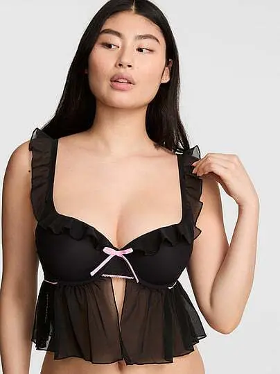 Pink Lightly Lined Babydoll Bra Top - Black