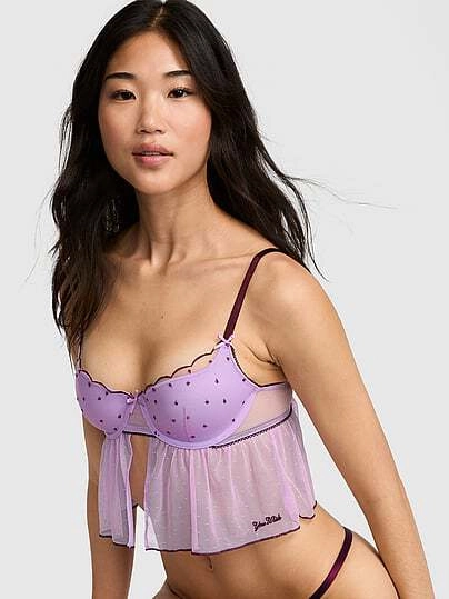 Pink Lightly Lined Babydoll Bra Top - Purple