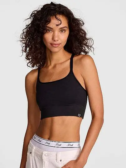 Pink Soft Seamless Strappy Sports Bra - Black