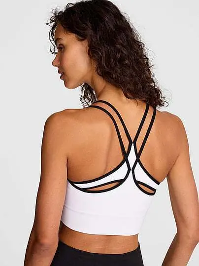 Pink Soft Seamless Strappy Sports Bra - White,ivory