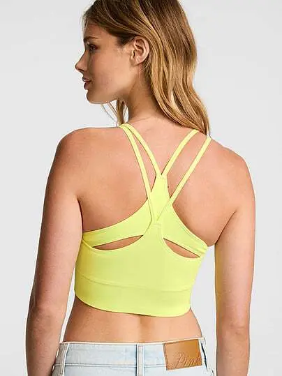 Pink Soft Seamless Strappy Sports Bra - Yellow
