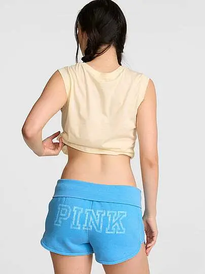 Pink Campus Fleece Foldover Shorts - Blue