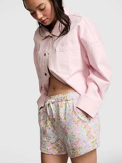 Pink Campus Fleece™ Roll-down Shorts - Floral