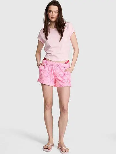 Pink Campus Fleece Roll-down Shorts - Print