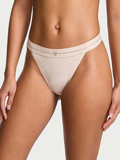Victoria's Secret Cotton Shine Logo 90s Brief Panty - Beige