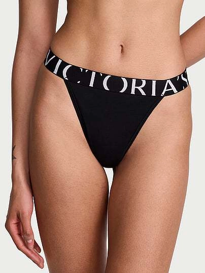 Victoria's Secret Cotton Shine Logo 90s Brief Panty - Black