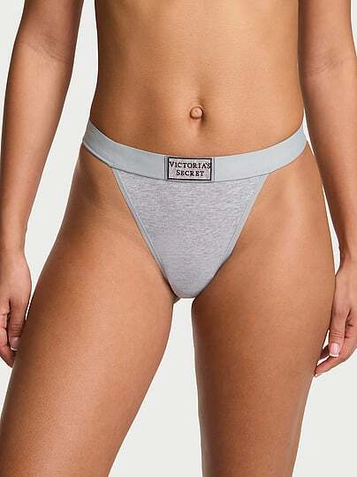 Victoria's Secret Cotton Shine Logo 90s Brief Panty - Grey