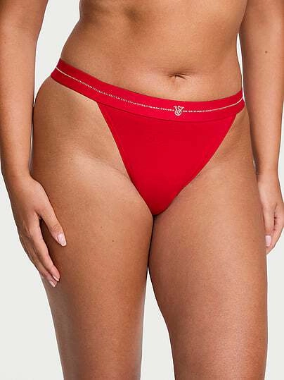 Victoria's Secret Cotton Shine Logo 90s Brief Panty - Red