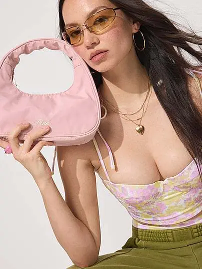Pink Nylon Mini Hobo Bag - Pink