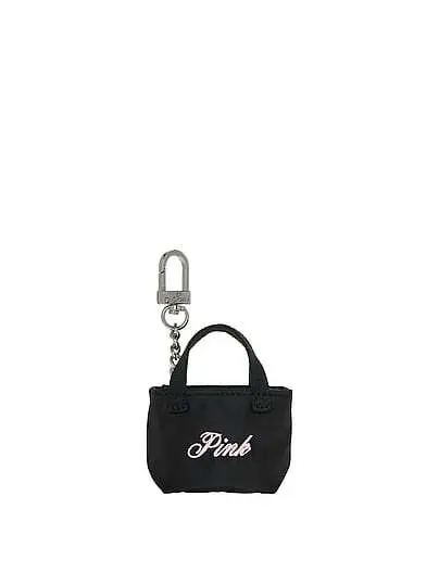 Pink Mini Tote Keychain Charm - Black