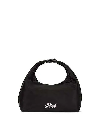 Pink Nylon Snap Makeup Bag - Black