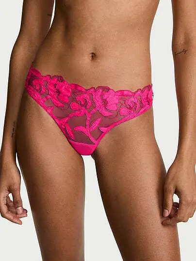 Victoria's Secret Dream Angels Pop Floral Embroidery Thong Panty - Print