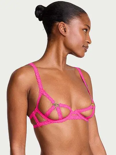 Victoria's Secret Very Sexy Rose Hardware Lace Strappy Open-cup Demi Bra - Pink
