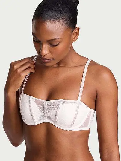 Victoria's Secret Very Sexy Rose Lace Gradient Shine Bandeau Bra - White,ivory