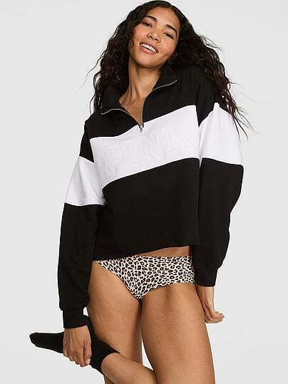 Pink Campus Terry Quarter-zip Sweatshirt - Black