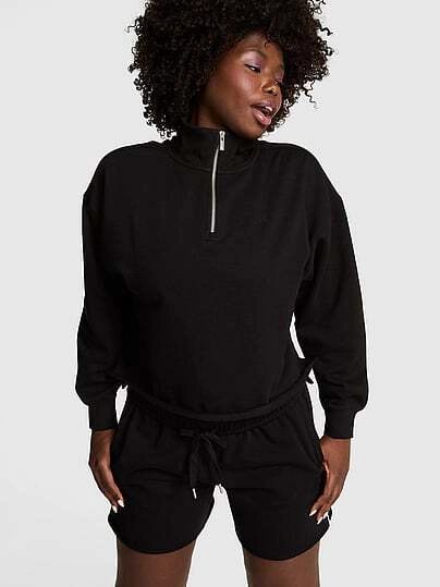 Pink Campus Fleece Quarter-zip Sweatshirt - Black