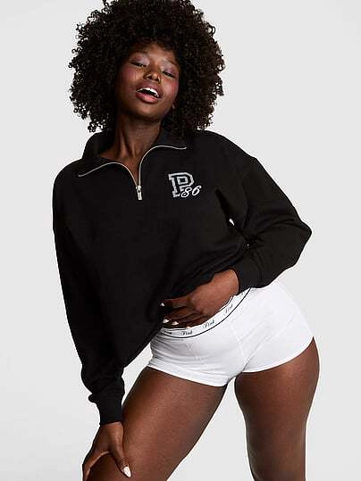 Pink Campus Fleece Quarter-zip Sweatshirt - Black