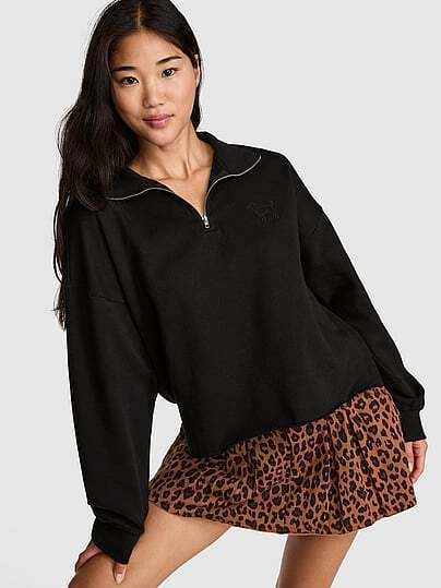 Pink Campus Fleece Quarter-zip Sweatshirt - Black