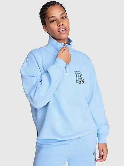 Pink Campus Fleece™ Quarter-zip Straight-cut Sweatshirt - Blue