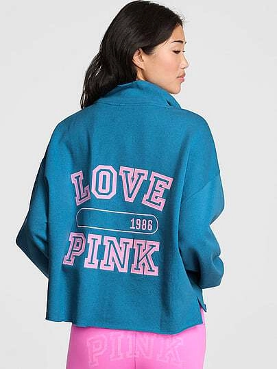 Pink Campus Fleece Quarter-zip Sweatshirt - Blue