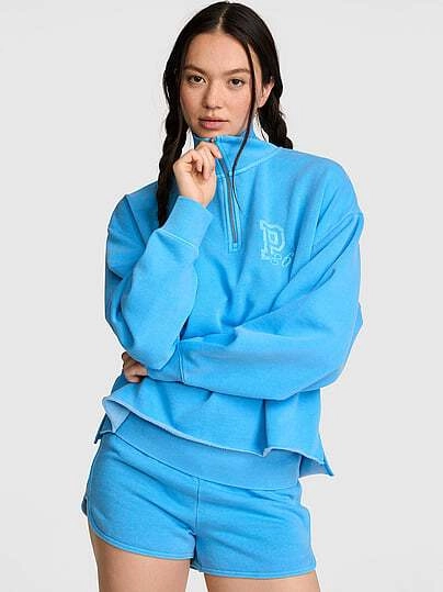 Pink Campus Fleece Quarter-zip Sweatshirt - Blue