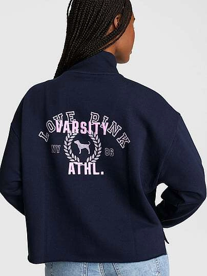 Pink Campus Fleece Quarter-zip Sweatshirt - Blue