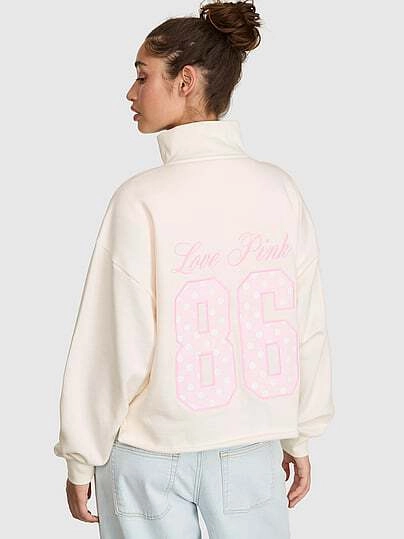 Pink Campus Fleece Quarter-zip Sweatshirt - Grey