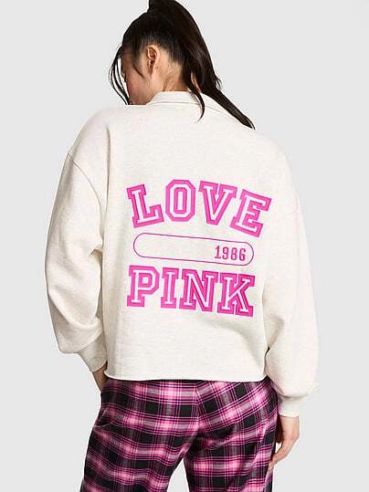 Pink Campus Fleece Quarter-zip Sweatshirt - Grey