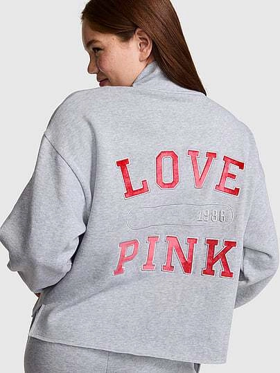 Pink Campus Fleece Quarter-zip Sweatshirt - Grey